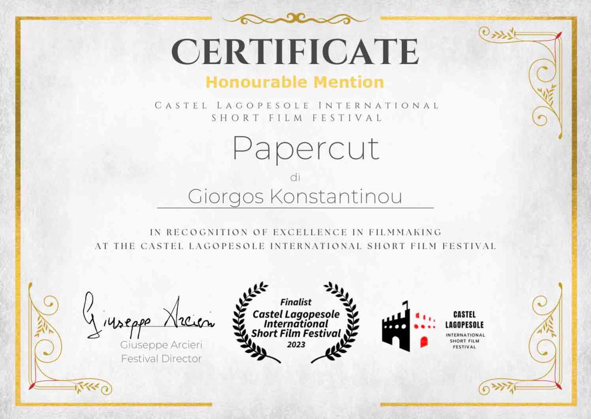 “Papercut” Wins “Best Student Short Film (Hon Mention)” at Castel ...