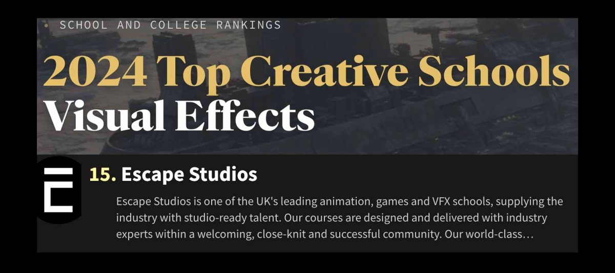 Rookies: Escape Studios No 2 For VFX in the UK – THE ART OF VISUAL ...