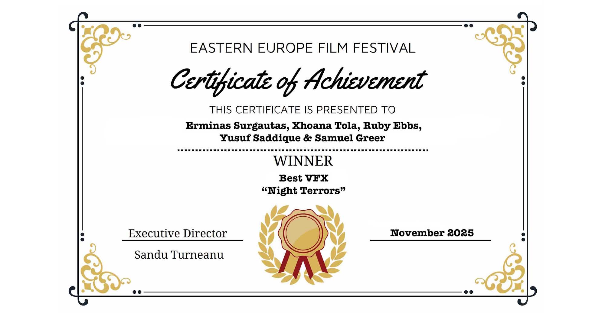 “Night Terrors” wins “Best VFX” at the Eastern Europe Film Festival ...
